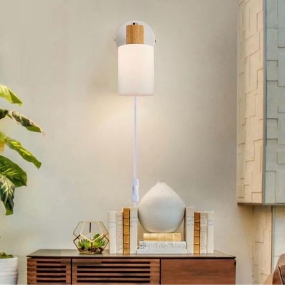 Accents | White Dimmable Wood Style Wall Sconce Reading Lamp With White ...